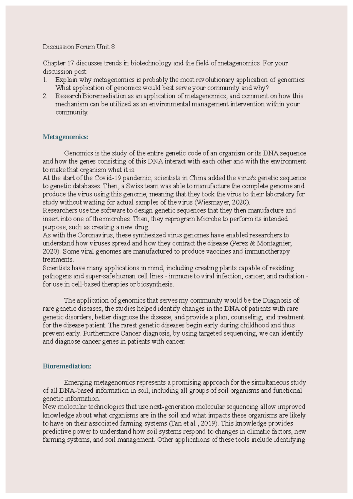 BIOL 1121 UNIT 8 Homeworks - Discussion Forum Unit 8 Chapter 17 ...