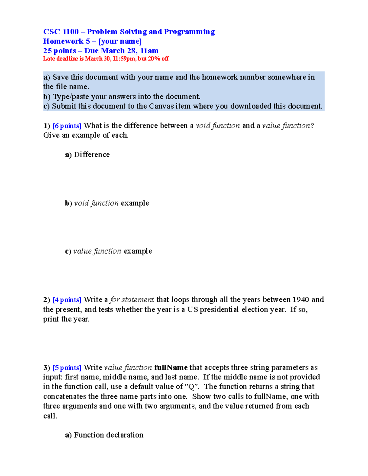 CSC1100-Dan O-Homework 05 - CSC 1100 – Problem Solving and Programming ...