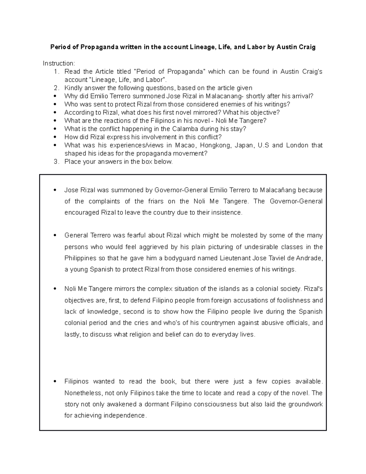 Period of Propaganda written in the account Lineage, Life, and Labor by ...