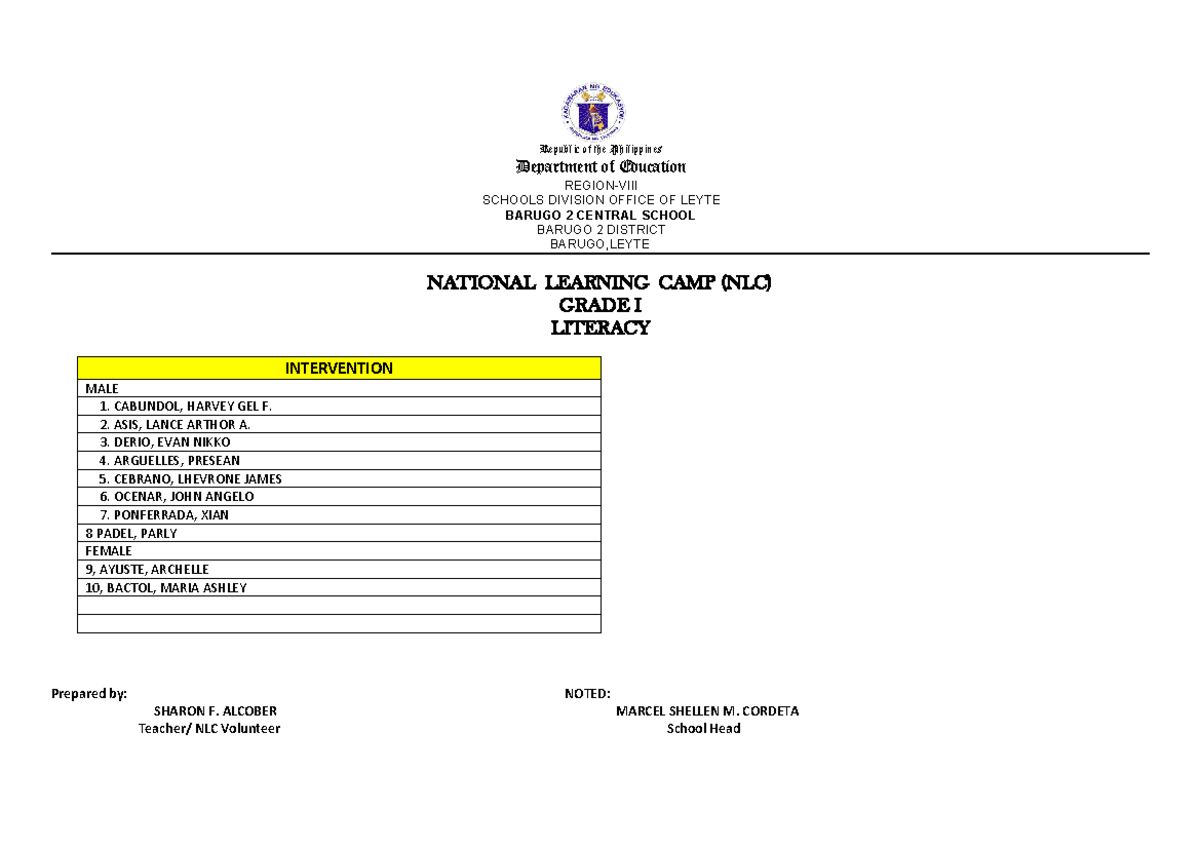 NLC - National learning camp - Republic of the Philippines Department ...