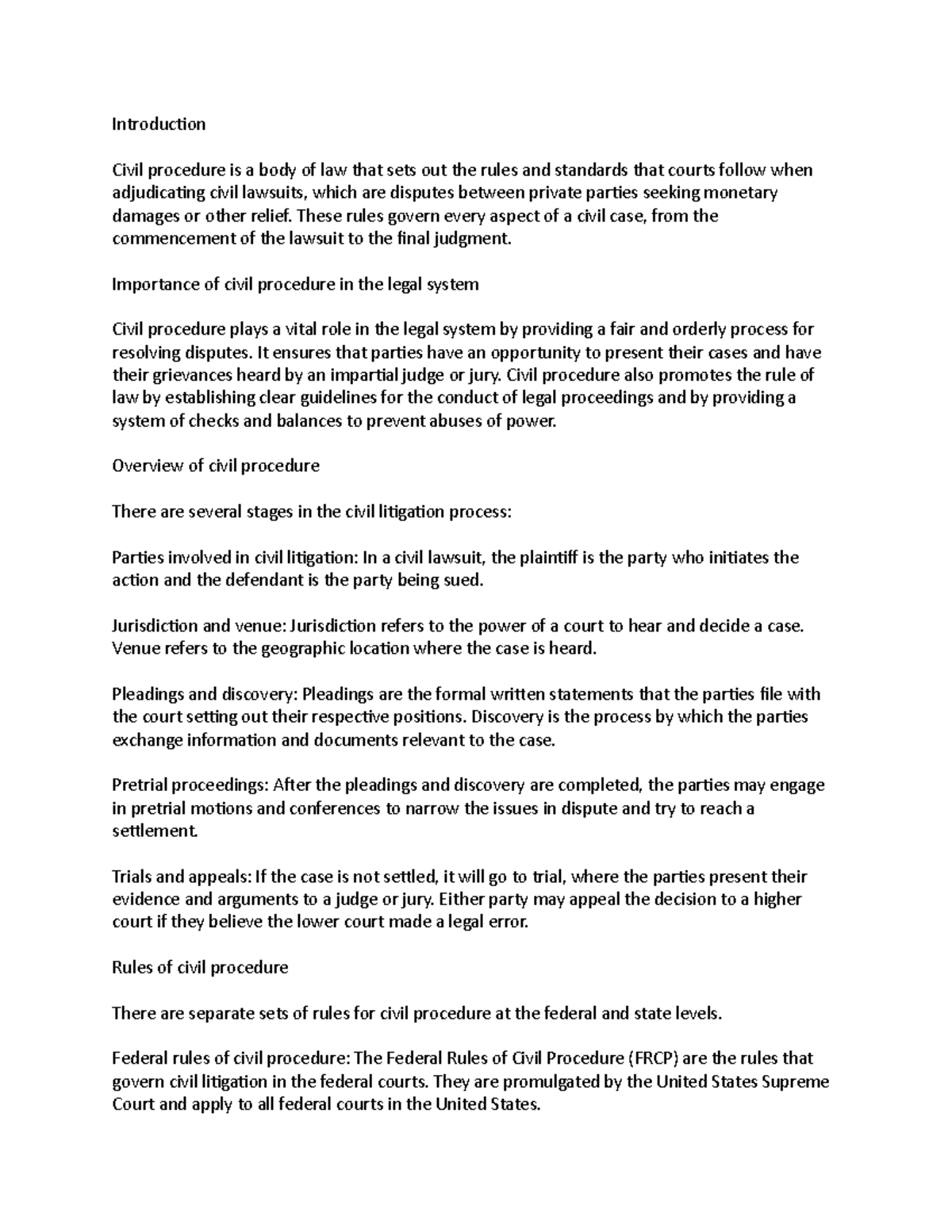 Introduction to civil procedure - Introduction Civil procedure is a ...