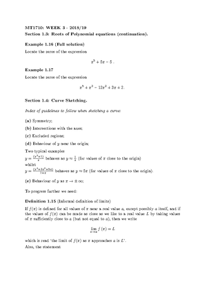 MT171 - Week 3 Calculus Notes - MT1710: WEEK 3 - 2023/ Section 1: Roots ...