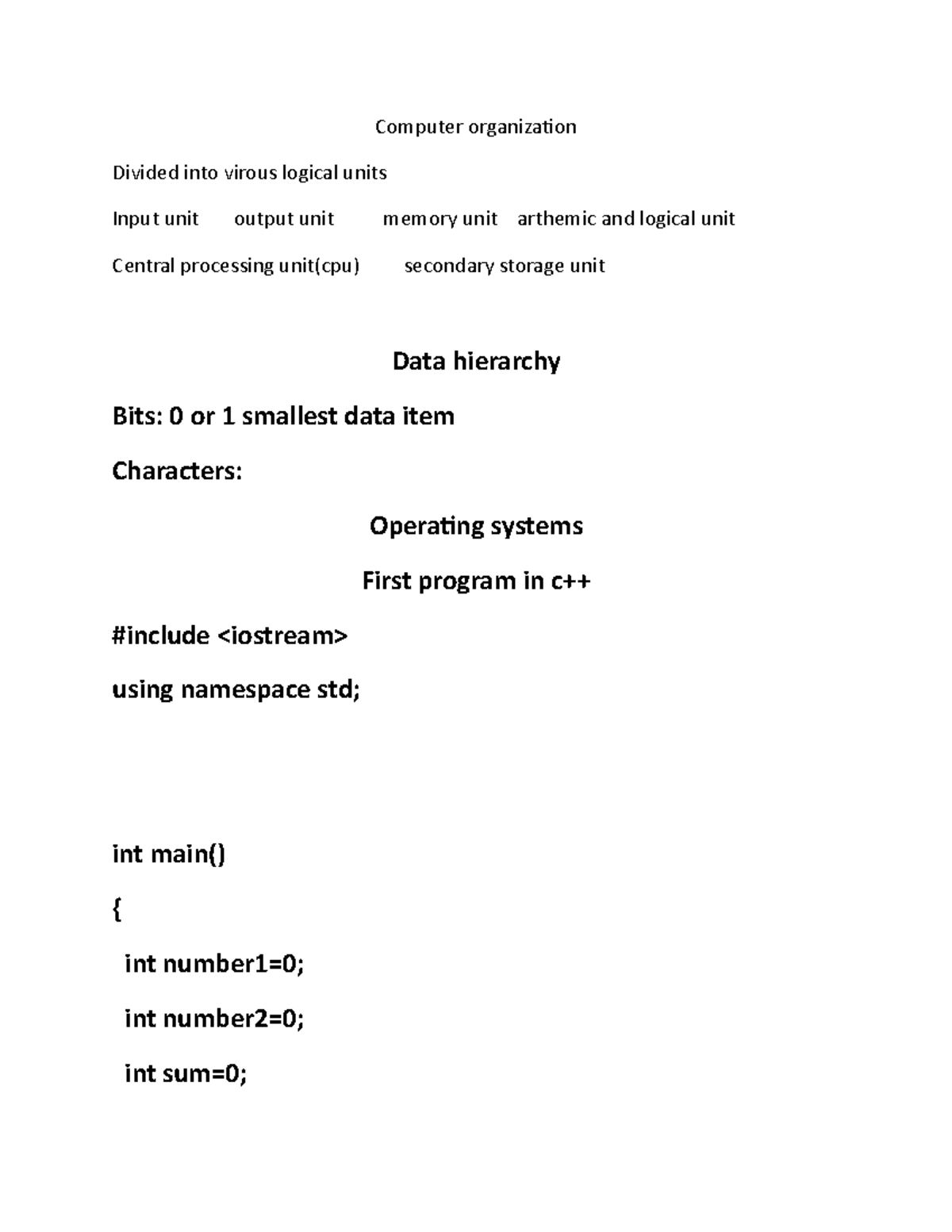 C++ how to program 10th - Lecture notes 1-5 - Computer organization ...