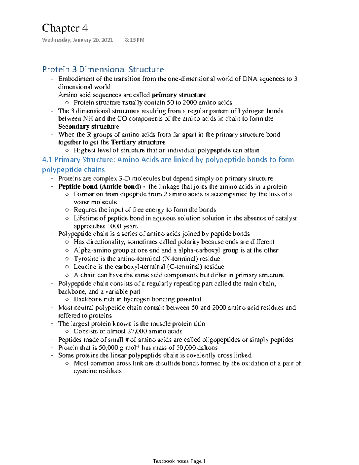Chapter 4 - Textbook book notes outline on protein structures - BCMB ...