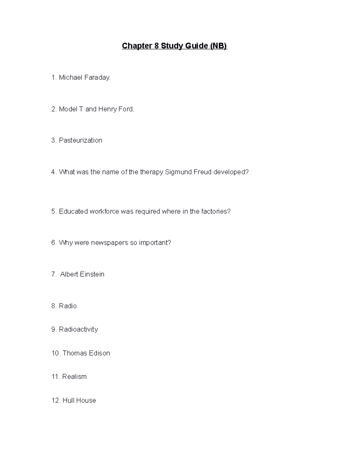 Chapter 8 Study Guide (NB)-1-1 - Chapter 8 Study Guide (NB) Michael Faraday. Model T and Henry ...