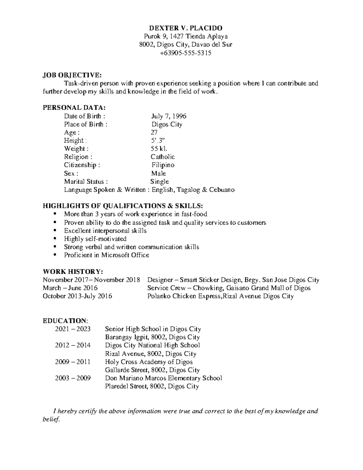 Dexter- Resumé - Pretty - JOB OBJECTIVE: Task-driven person with proven ...