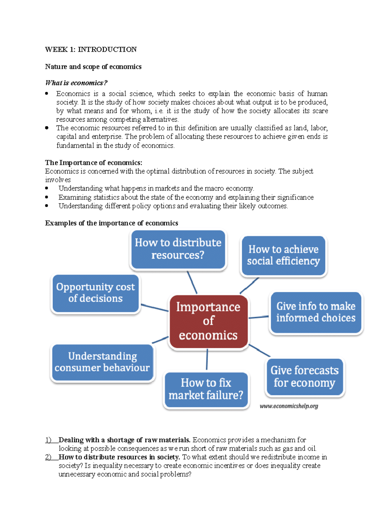 Introduction to Economics: Nature Scope and Importance - Studocu