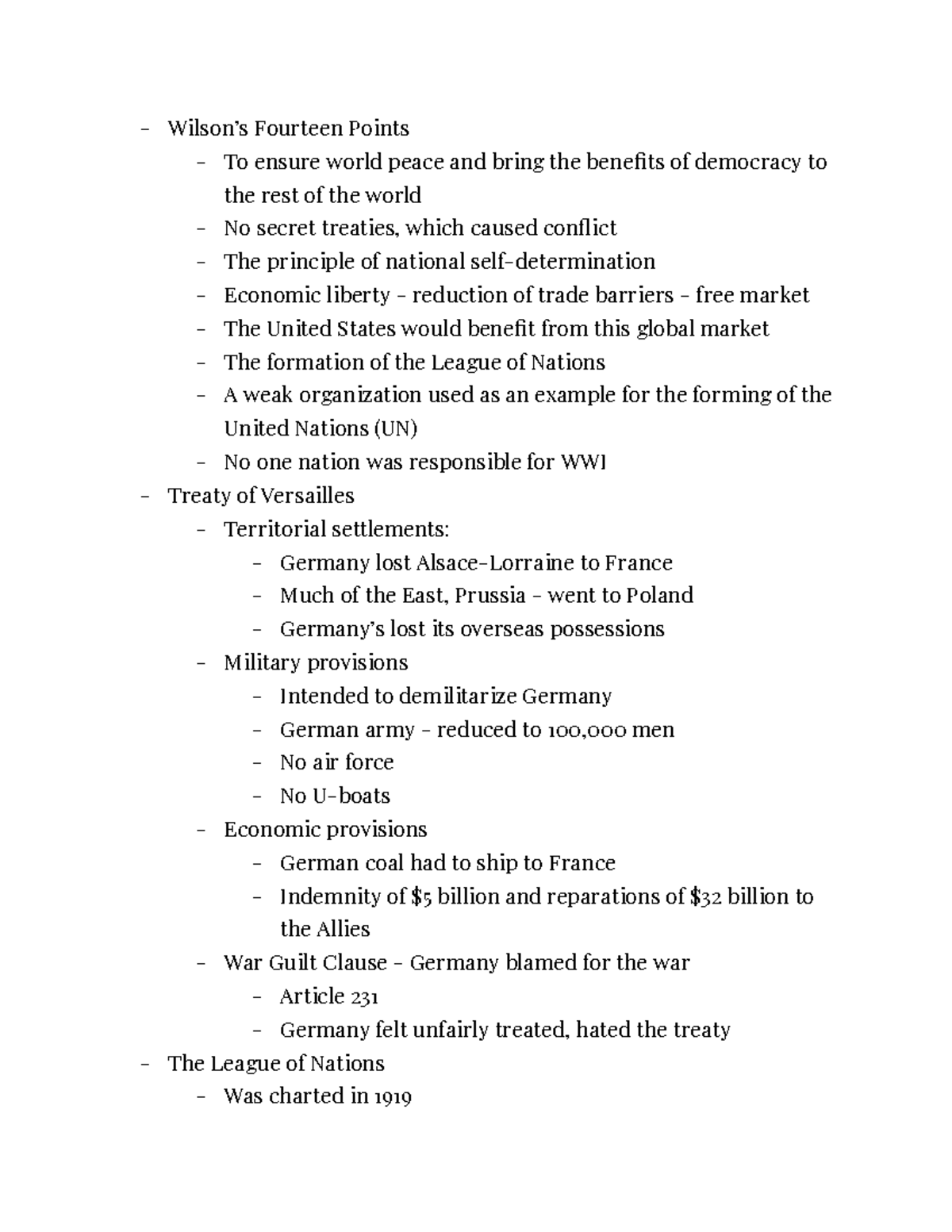 Module 5 - Lesson 10 Notes - Wilson’s Fourteen Points To ensure world ...