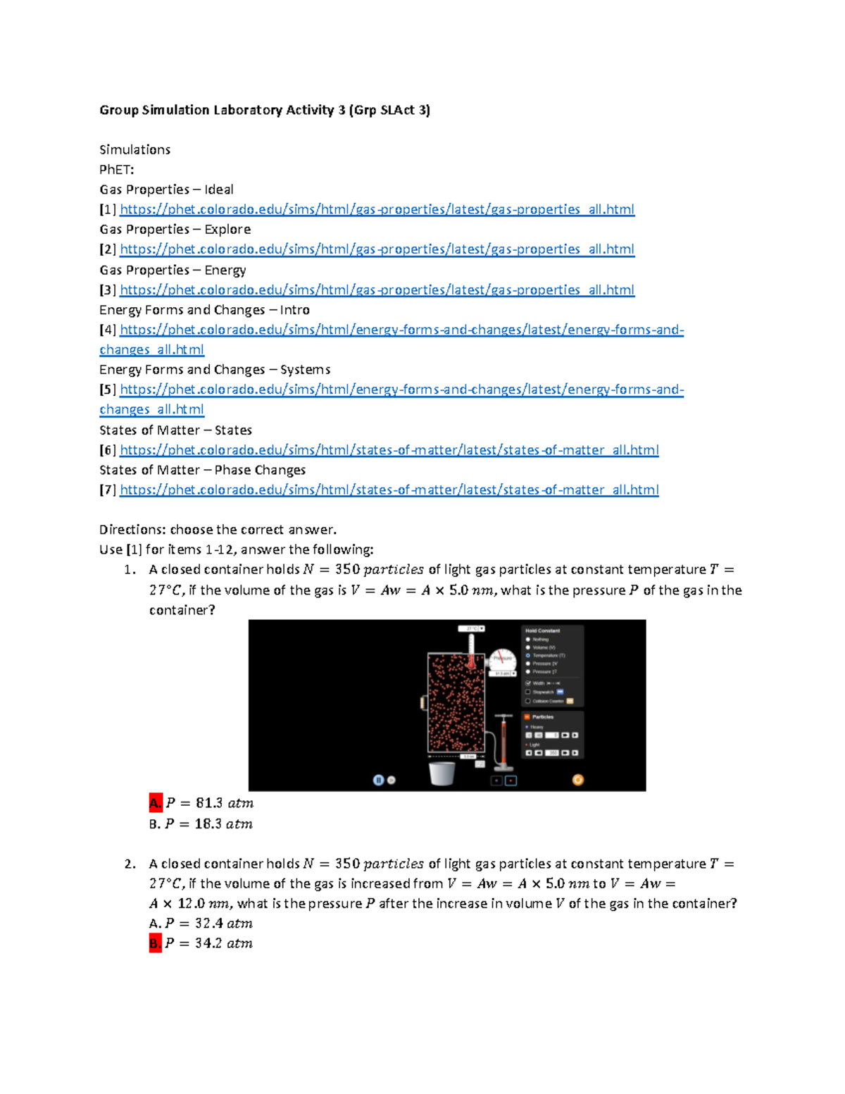 Physics Group Simulation Laboratory Activity 3 - - Studocu