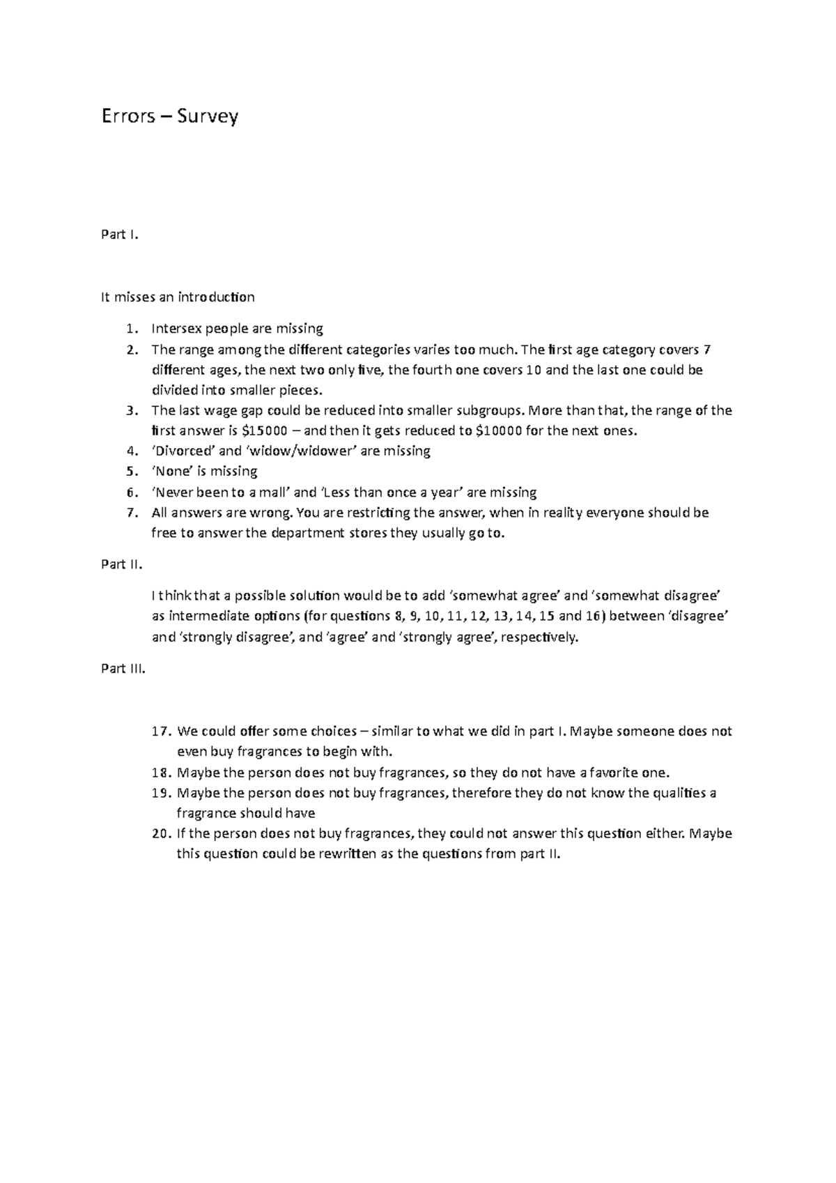 Survey errors - Errors – Survey Part I. It misses an introducion ...