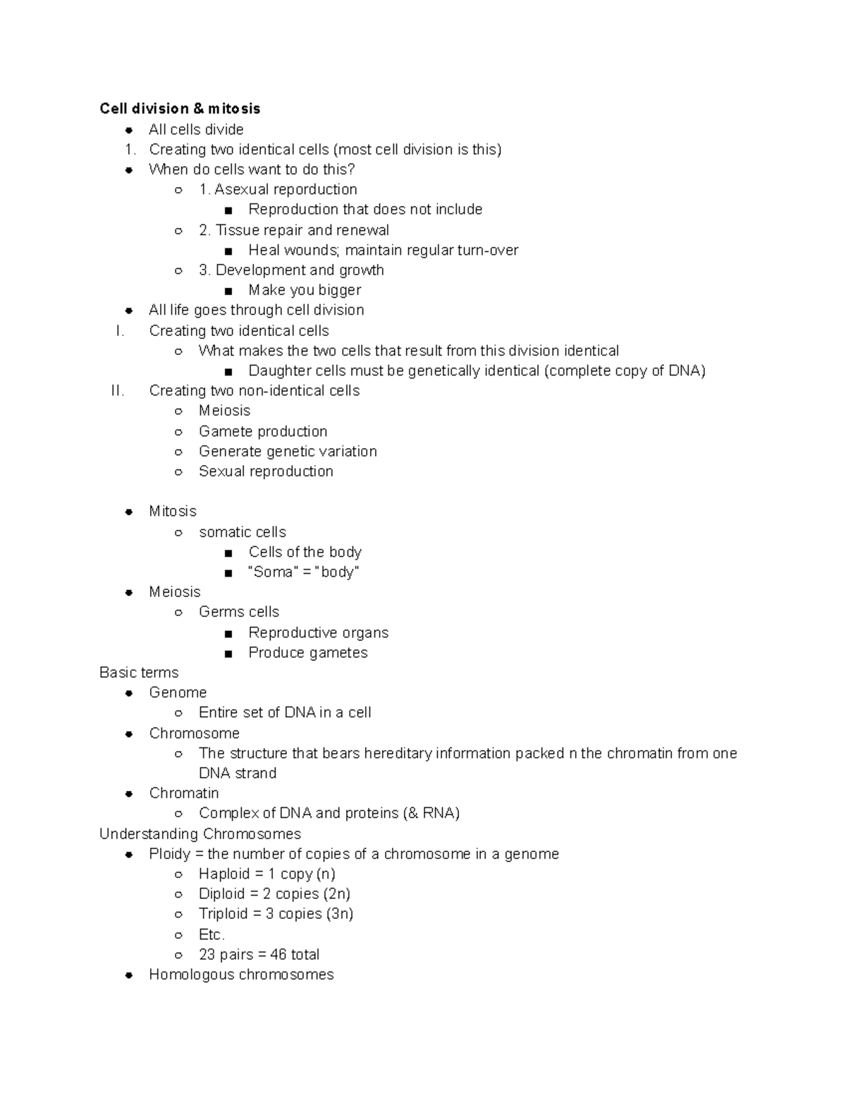 Life 102 exam 3 notes - Cell division & mitosis All cells divide 1 ...