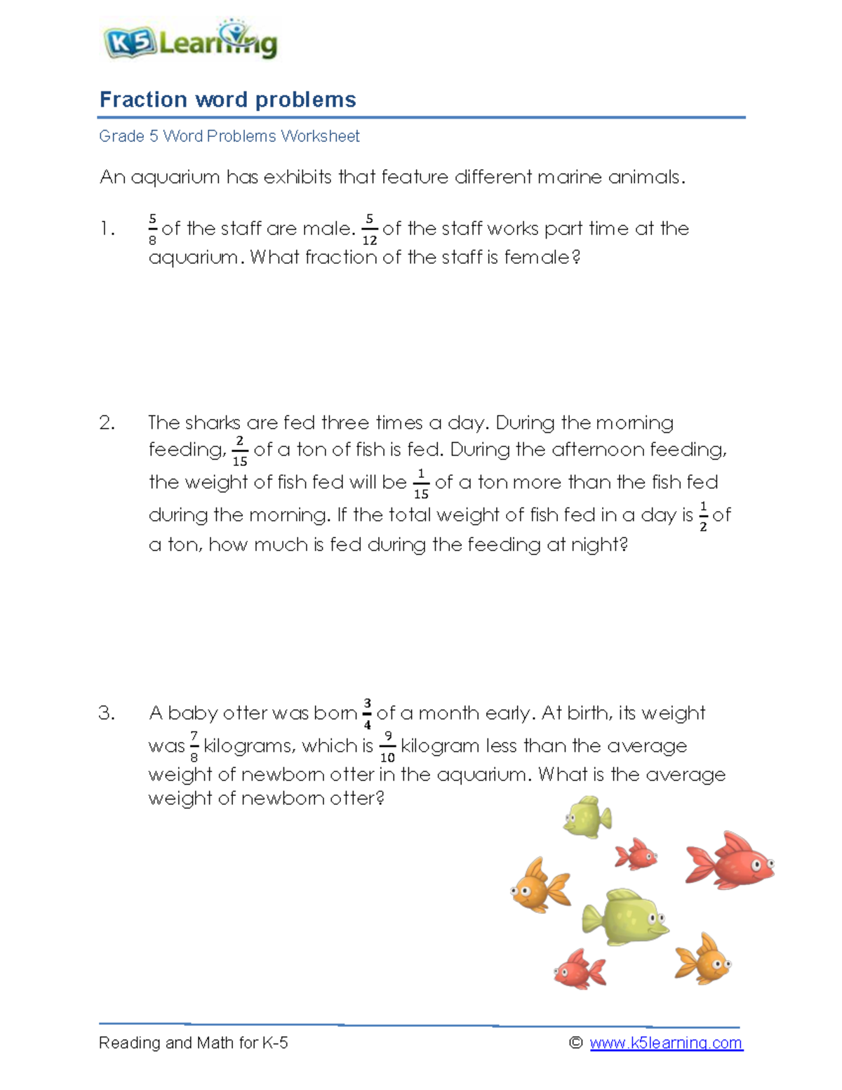 Fraction word problems worksheet 2 - Reading and Math for K- 5 ...