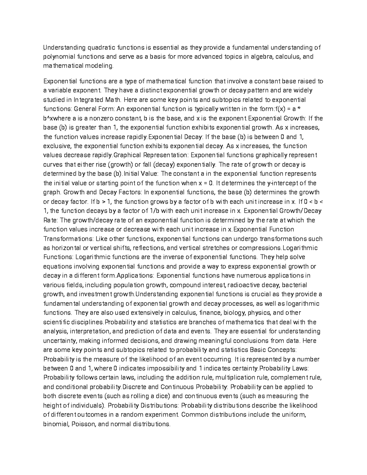 Integrated Math-3 - Notes - Understanding quadratic functions is ...