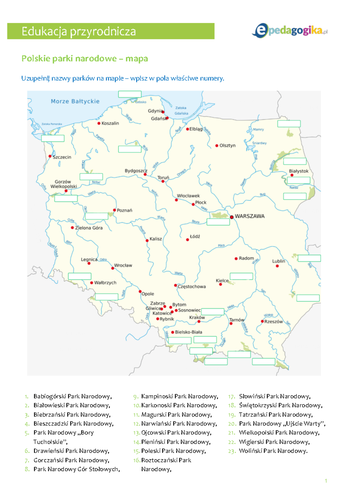 Polskie parki narodowe mapa - Edukacja przyrodnicza 1 Polskie parki ...