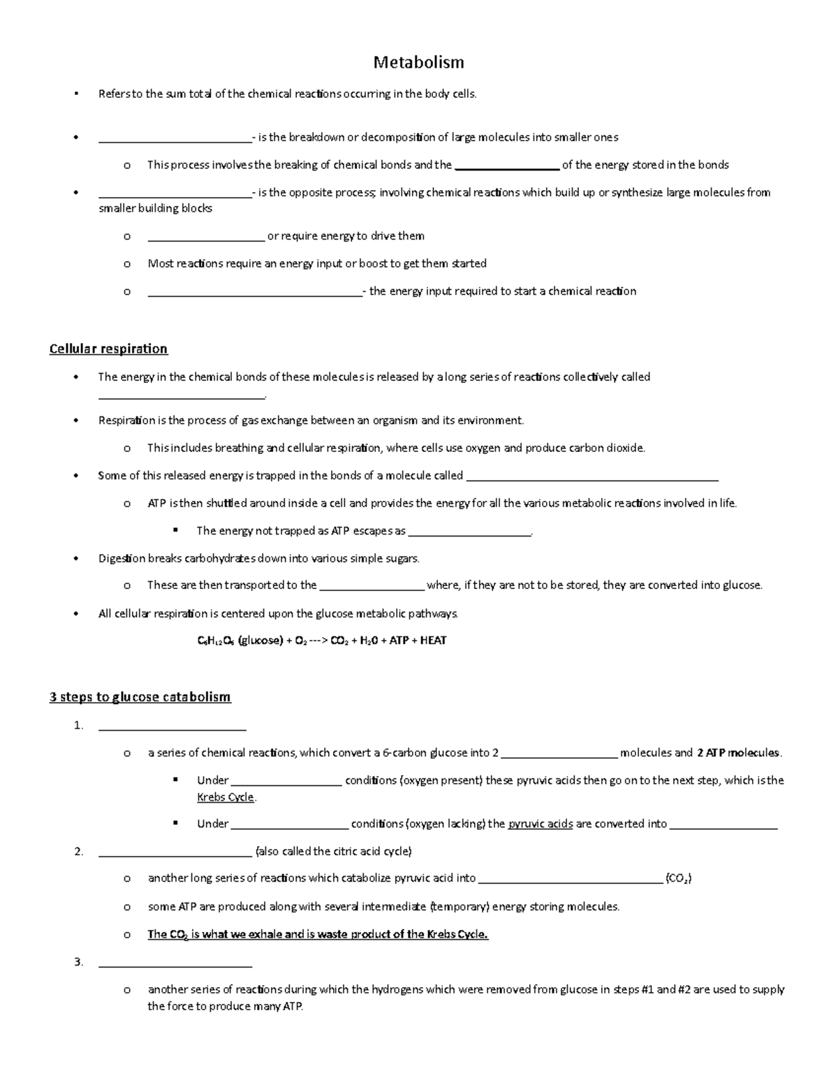 Metabolism - fill in the blank - Metabolism Refers to the sum total of ...