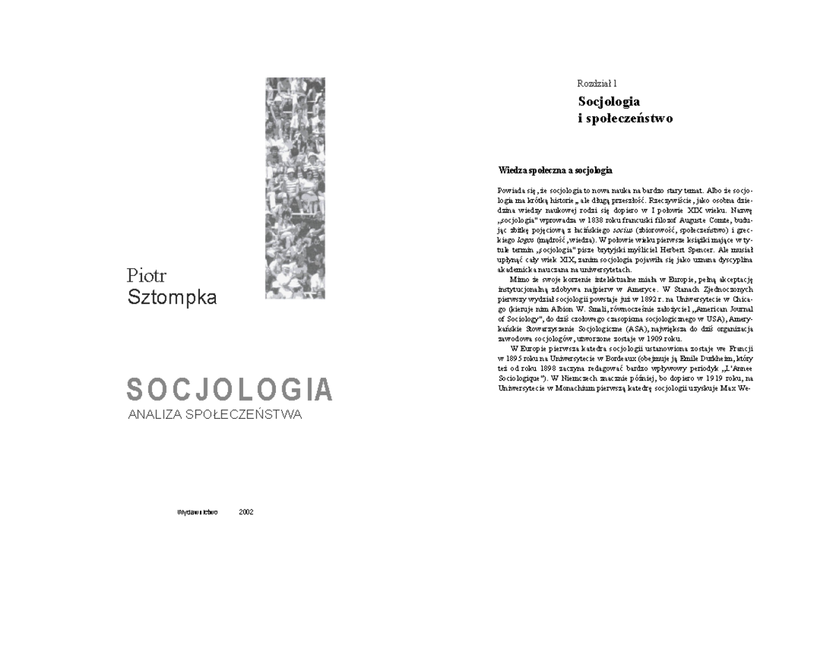 Piotr Sztompka Socjologia Jako Dyscyplina Naukowa Piotr Sztompka S O