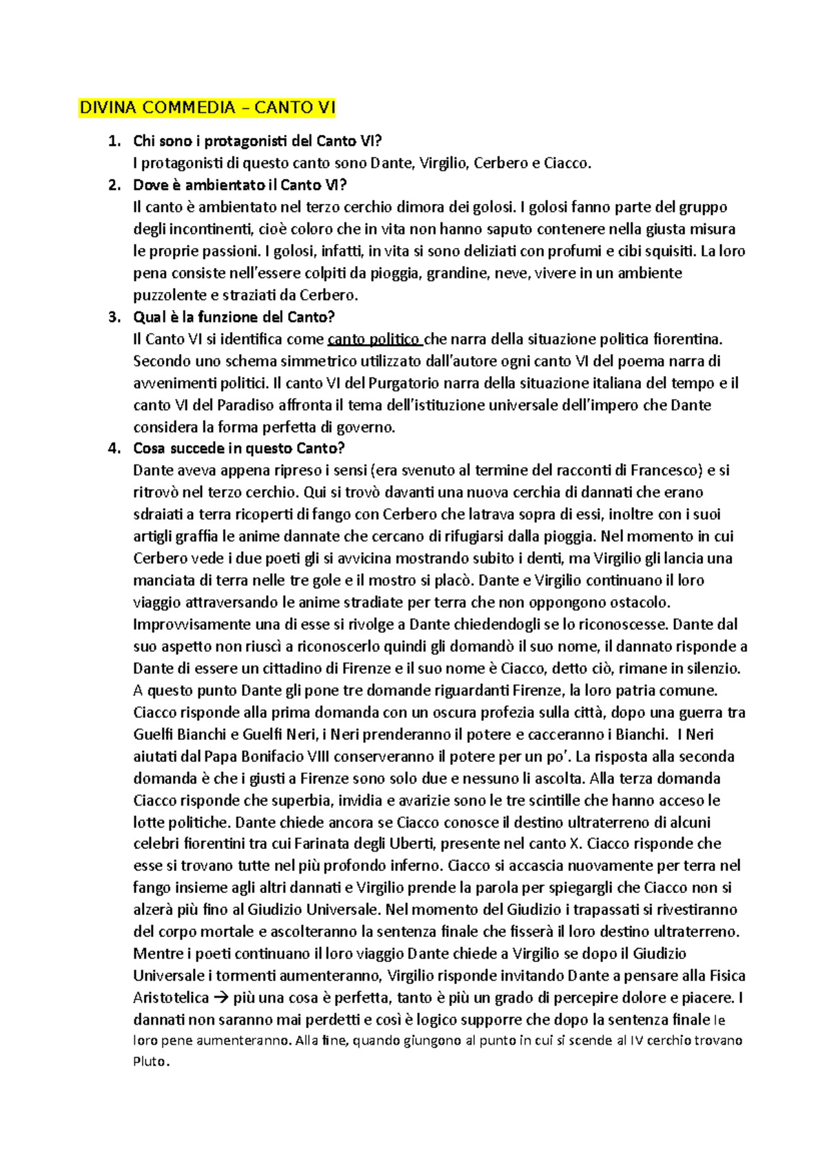Divina Commedia (Canto VI - Canto XVI) - DIVINA COMMEDIA – CANTO VI 1 ...