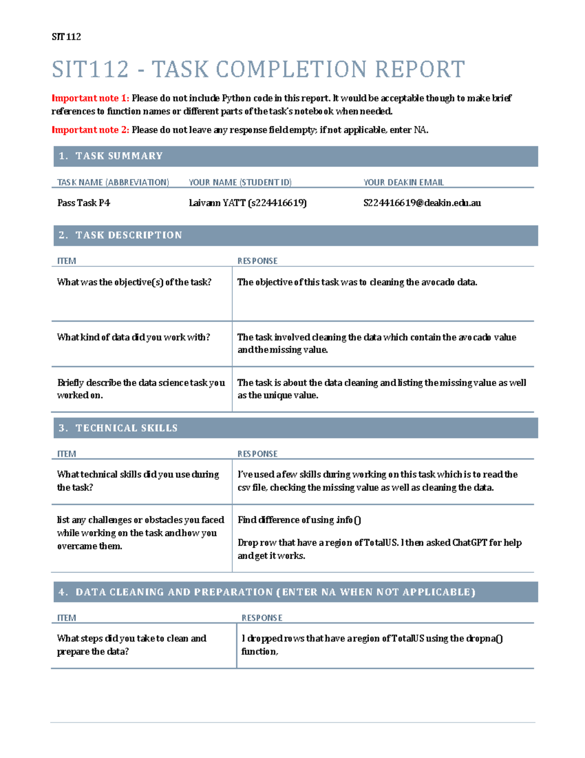 Task Completion Report-P5 - SIT SIT112 - TASK COMPLETION REPORT ...