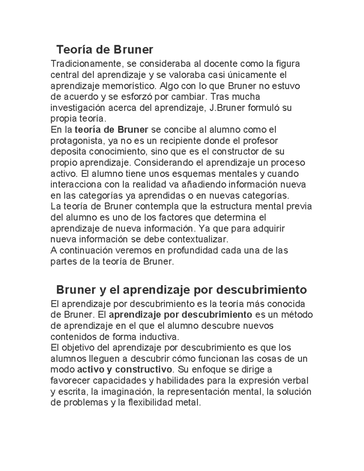 Teoría de Bruner - uno de los exponentes importantes en psicología ...