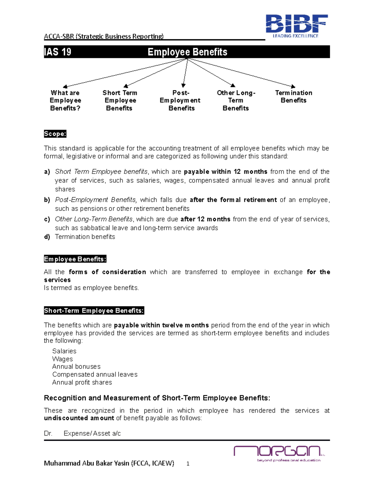 Lesson 1- IAS 19 - IAS 19 - IAS 19 Employee Benefits What are Employee ...