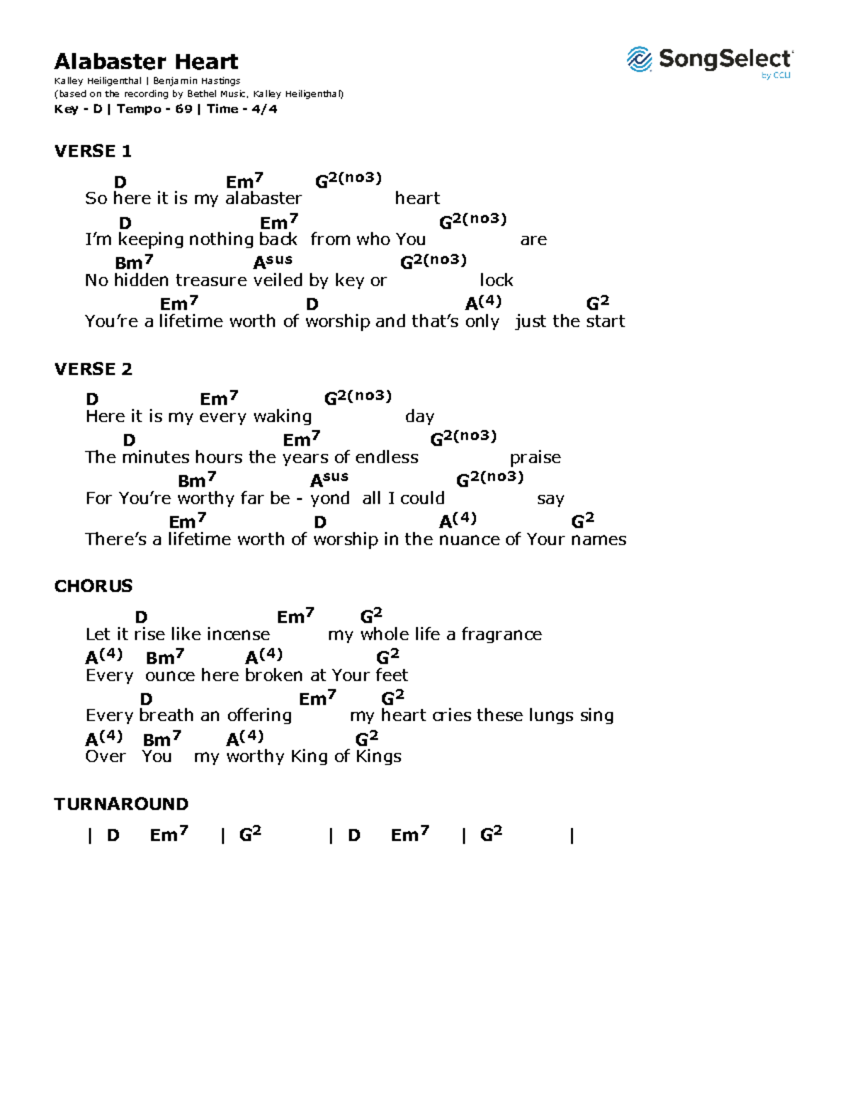 Alabaster Heart - Song Select Chart in D - Alabaster Heart Kalley ...
