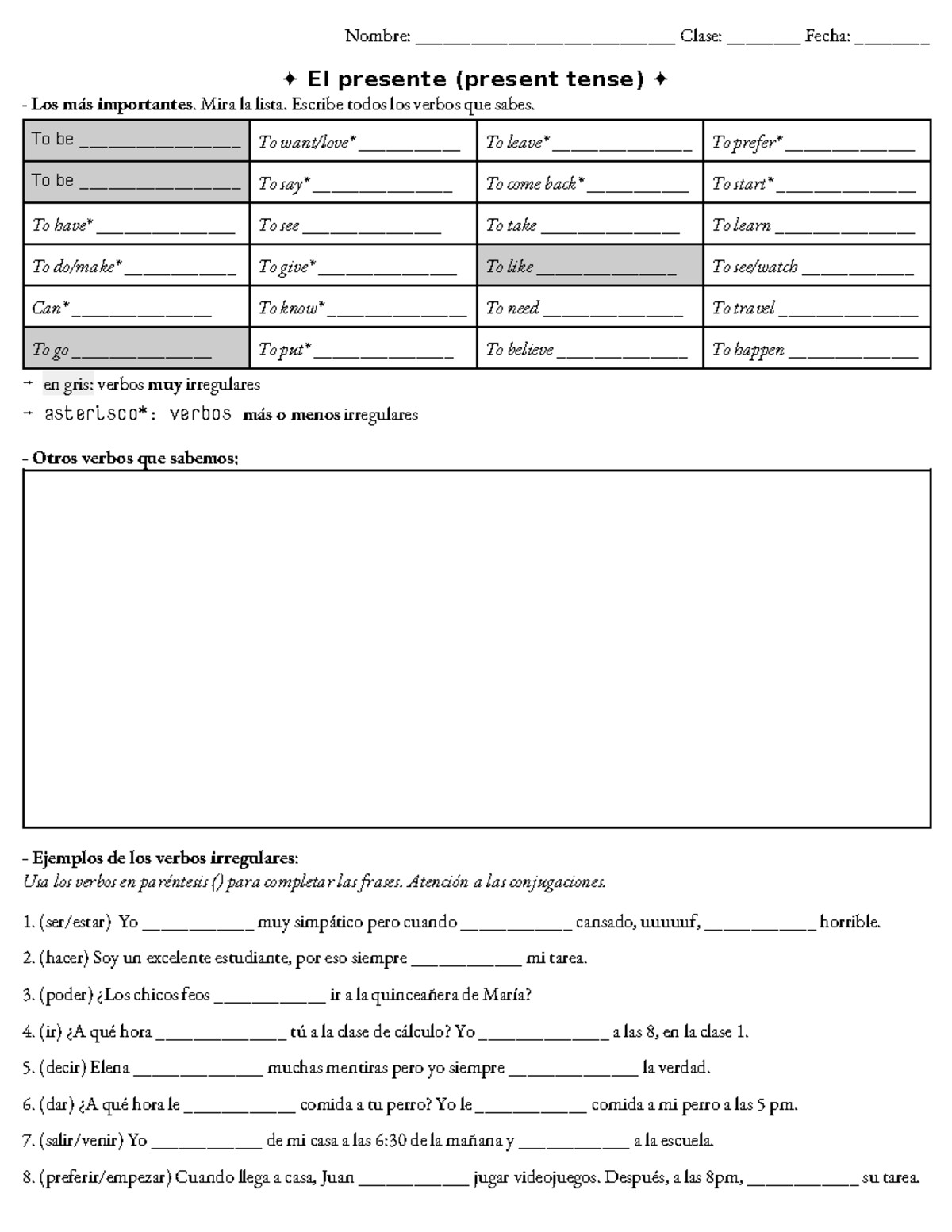 El presente - Notetaker including the sweet sixteen verbs and practice ...