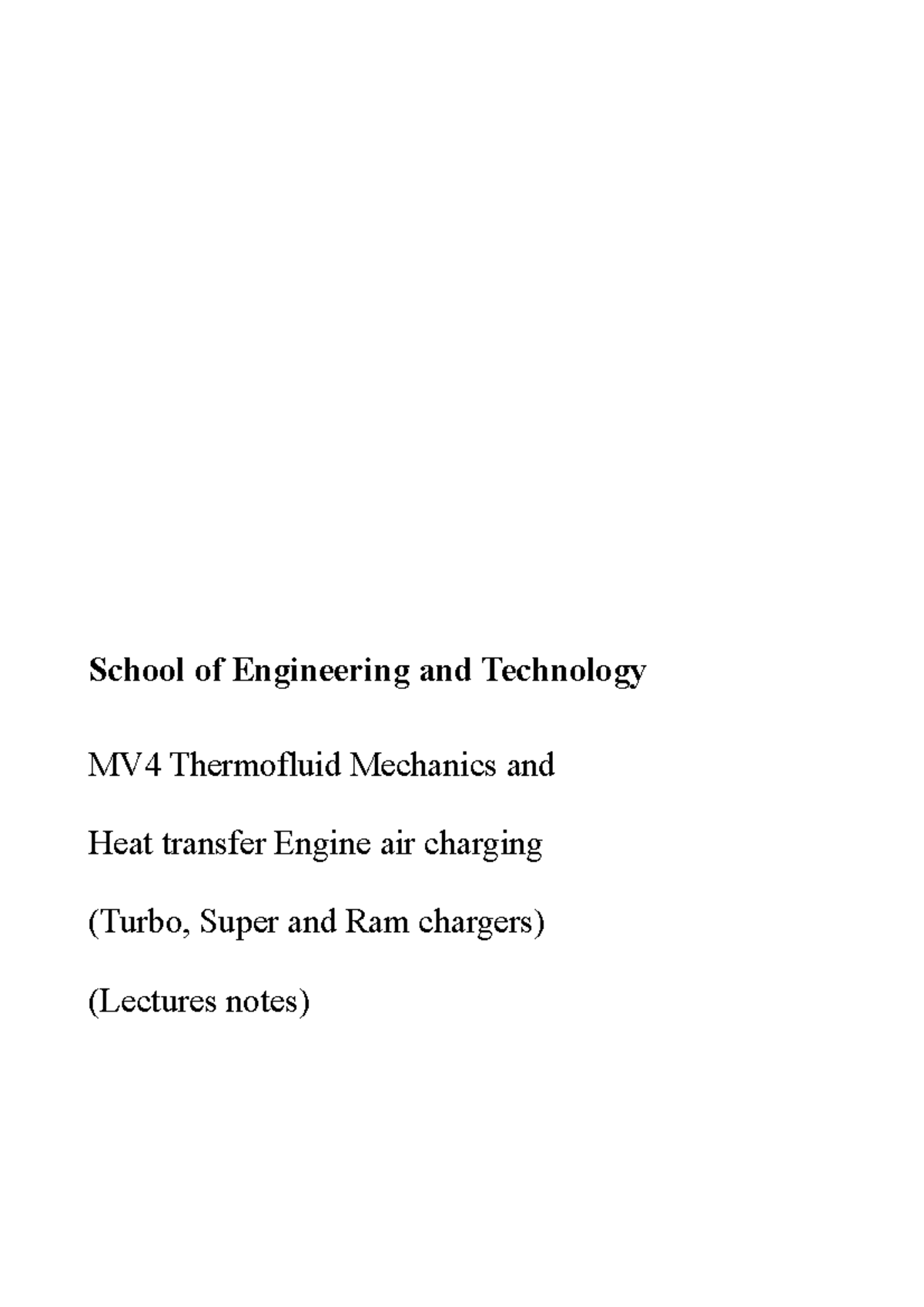 Thermofluid Mechanics and Heat transfer Engine air charging (Turbo ...