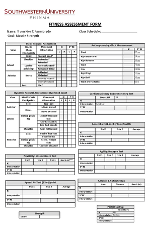 PFA Form and Criterion - FITNESS ASSESSMENT FORM Name