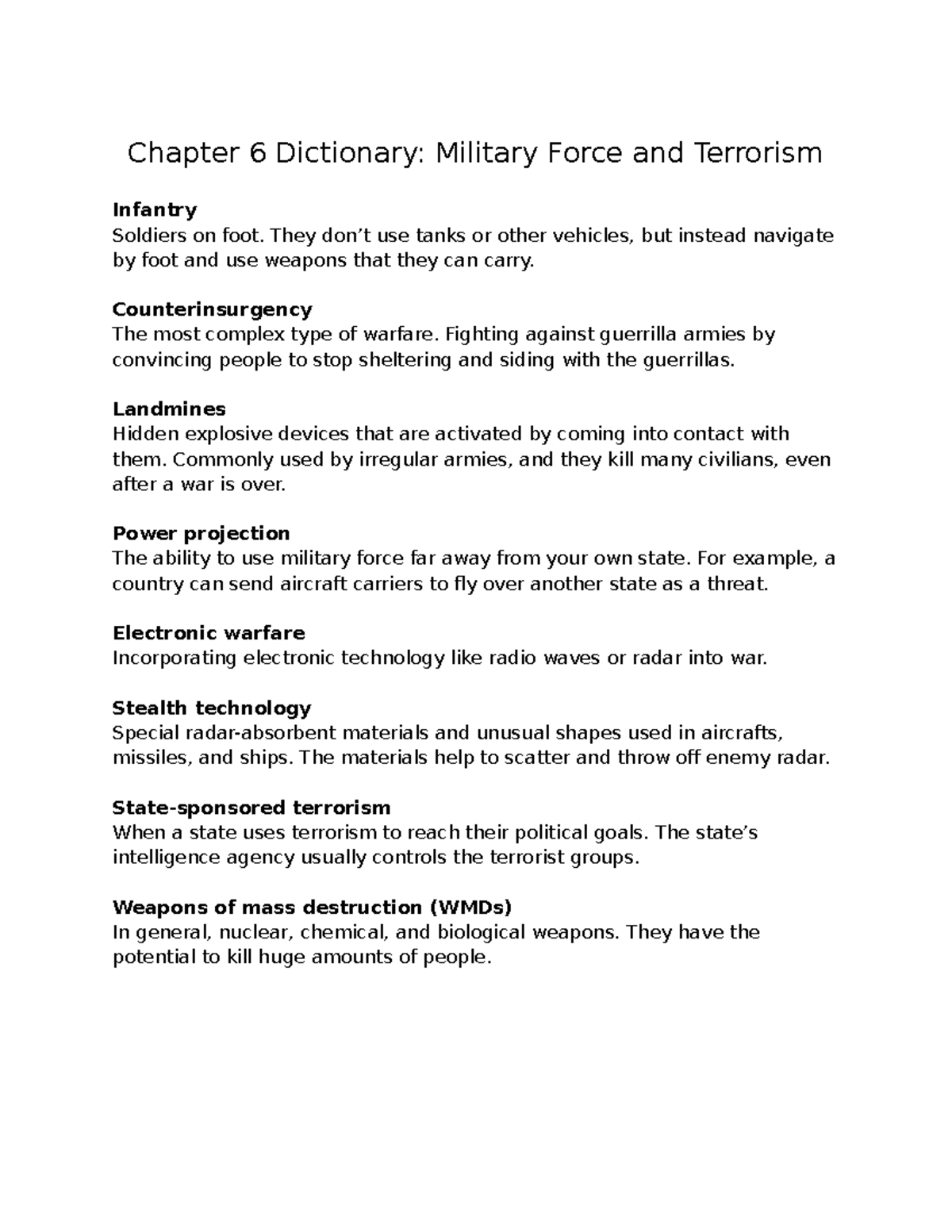 Ch. 6 Dictionary - Military Force & Terrorism - Chapter 6 Dictionary ...
