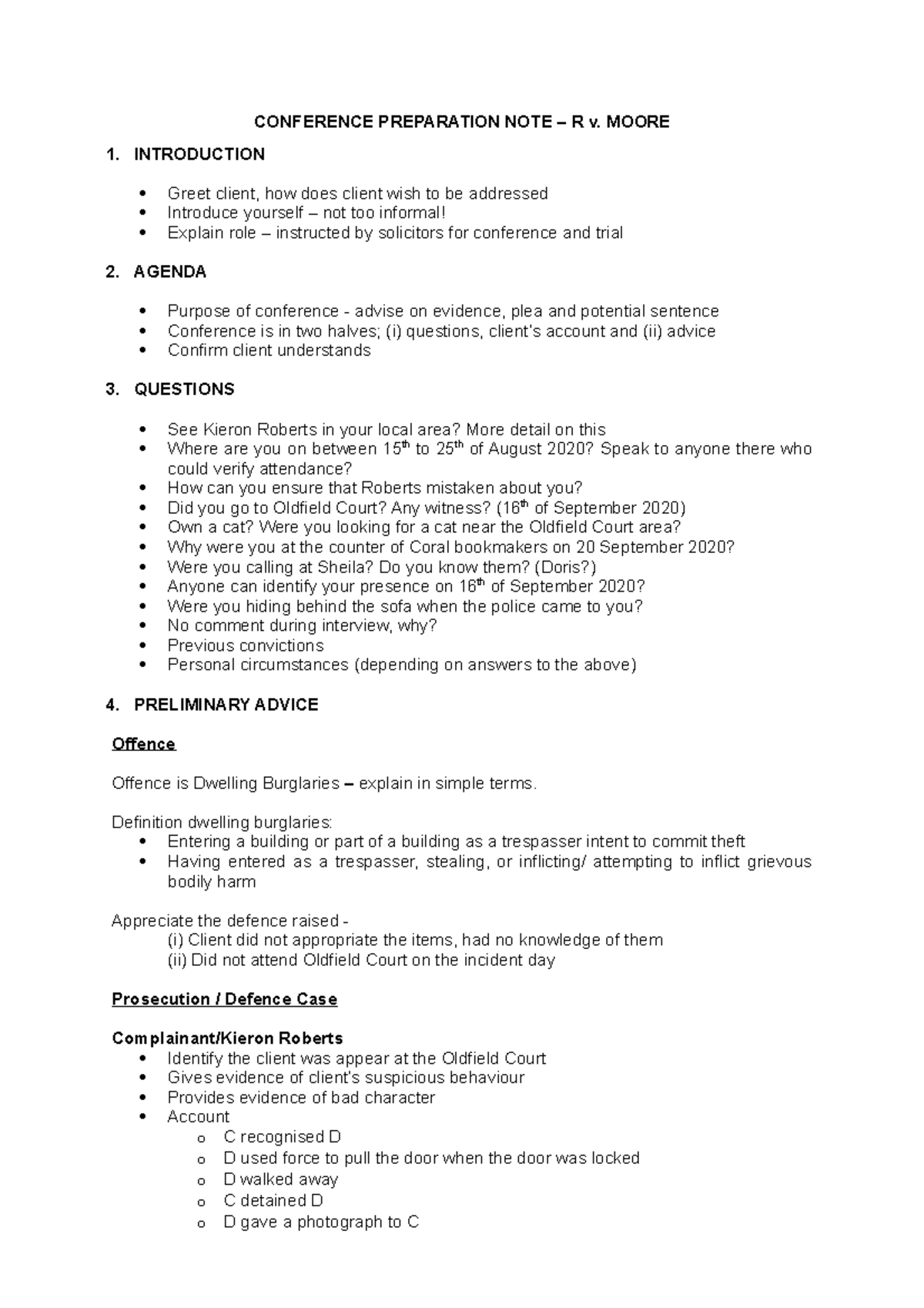 Conference 14 - CONFERENCE PREPARATION NOTE – R v. MOORE 1 ...