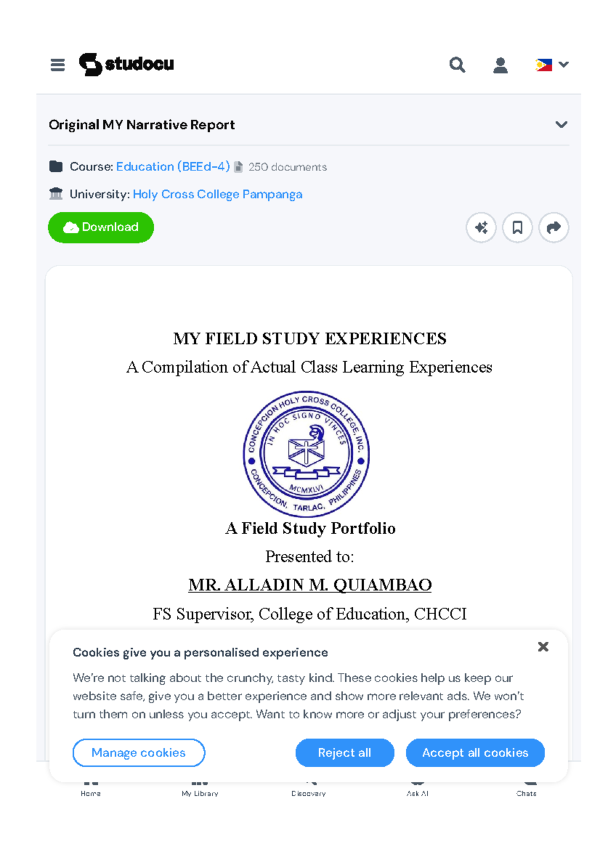 Www studocu com ph - THESIS - MY FIELD STUDY EXPERIENCES A Compilation ...