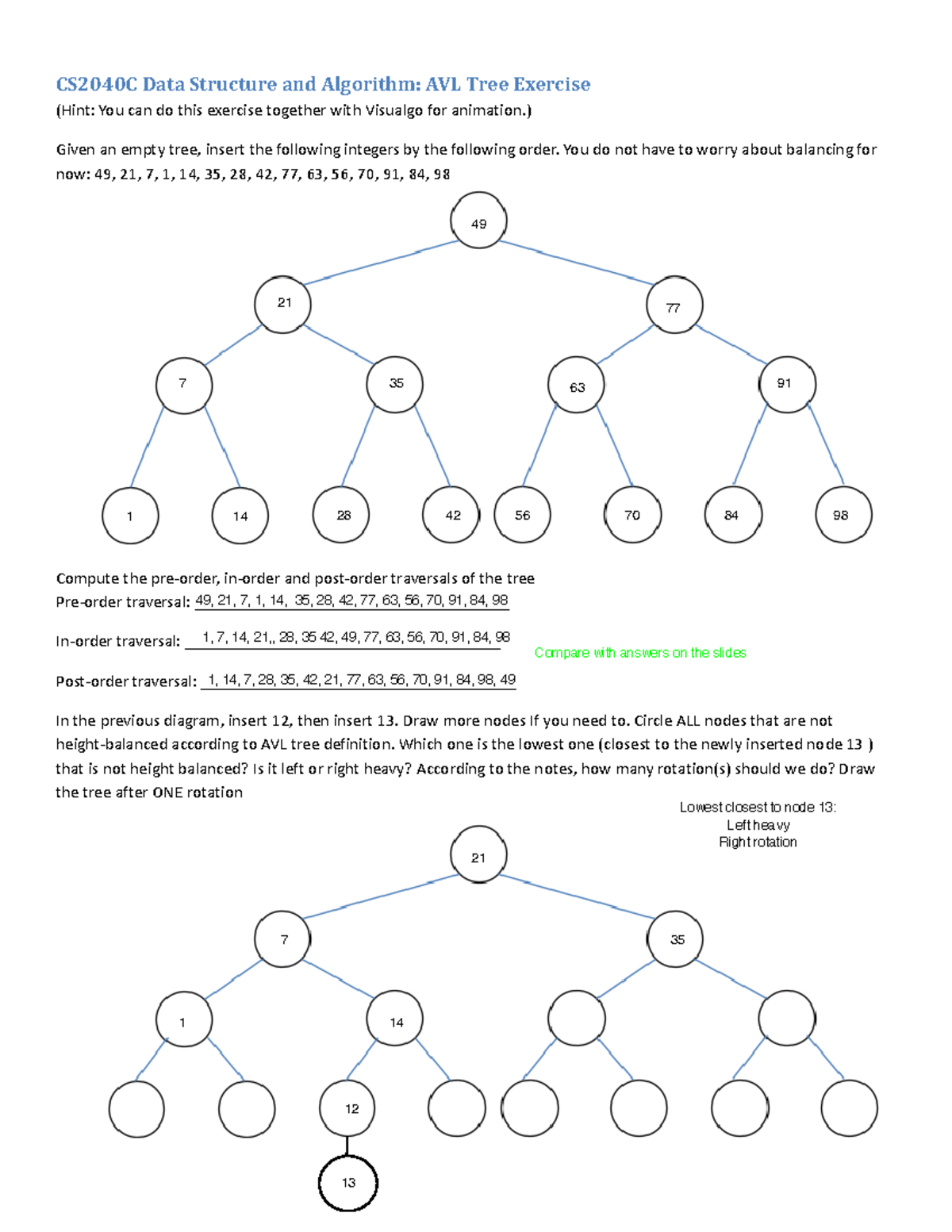 Week06 BST excercise - CS2040C Data Structure and Algorithm: AVL Tree Exercise (Hint: You can do ...