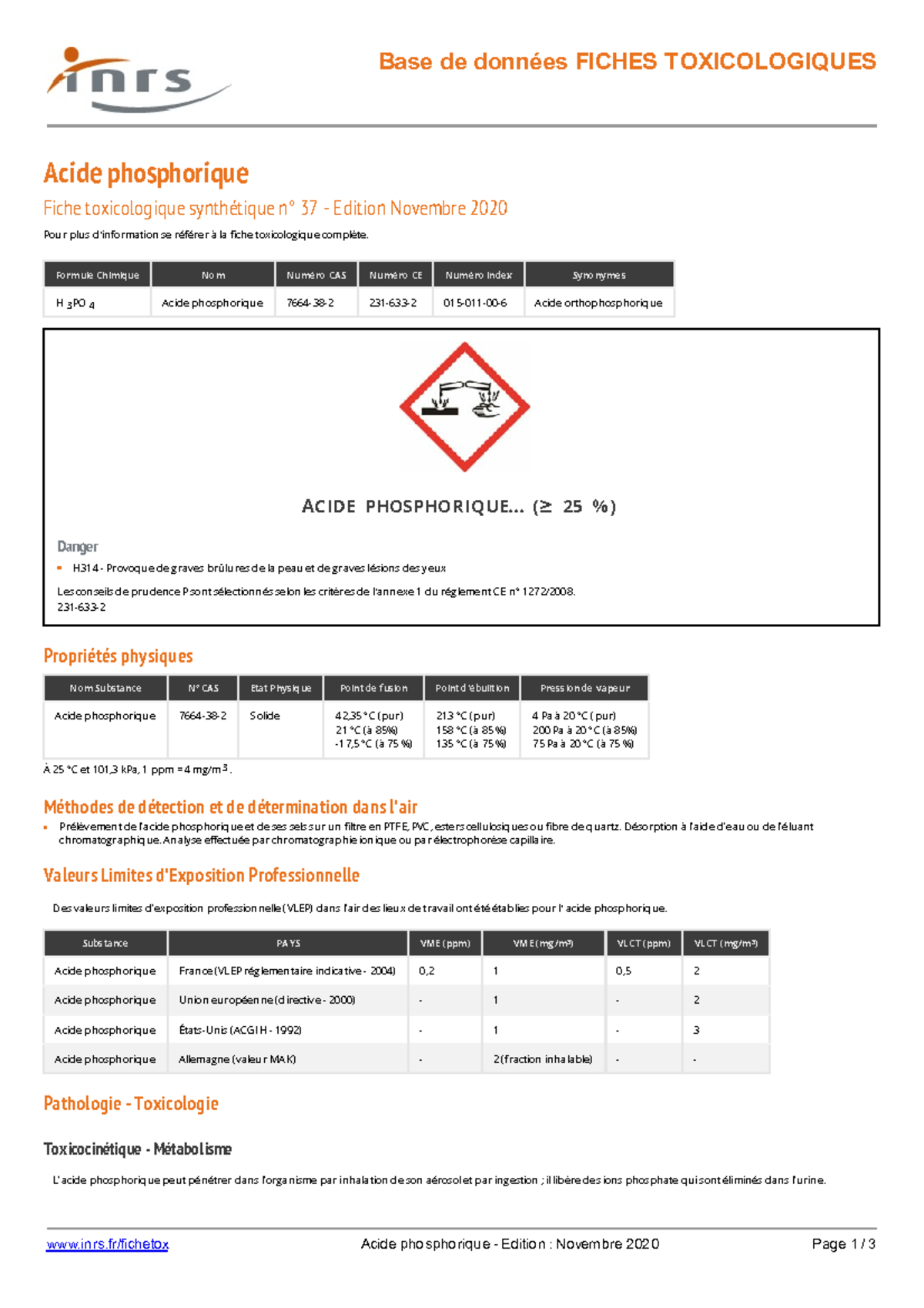 Fiche Tox Synthetique 37 - Base de données FICHES TOXICOLOGIQUES inrs ...