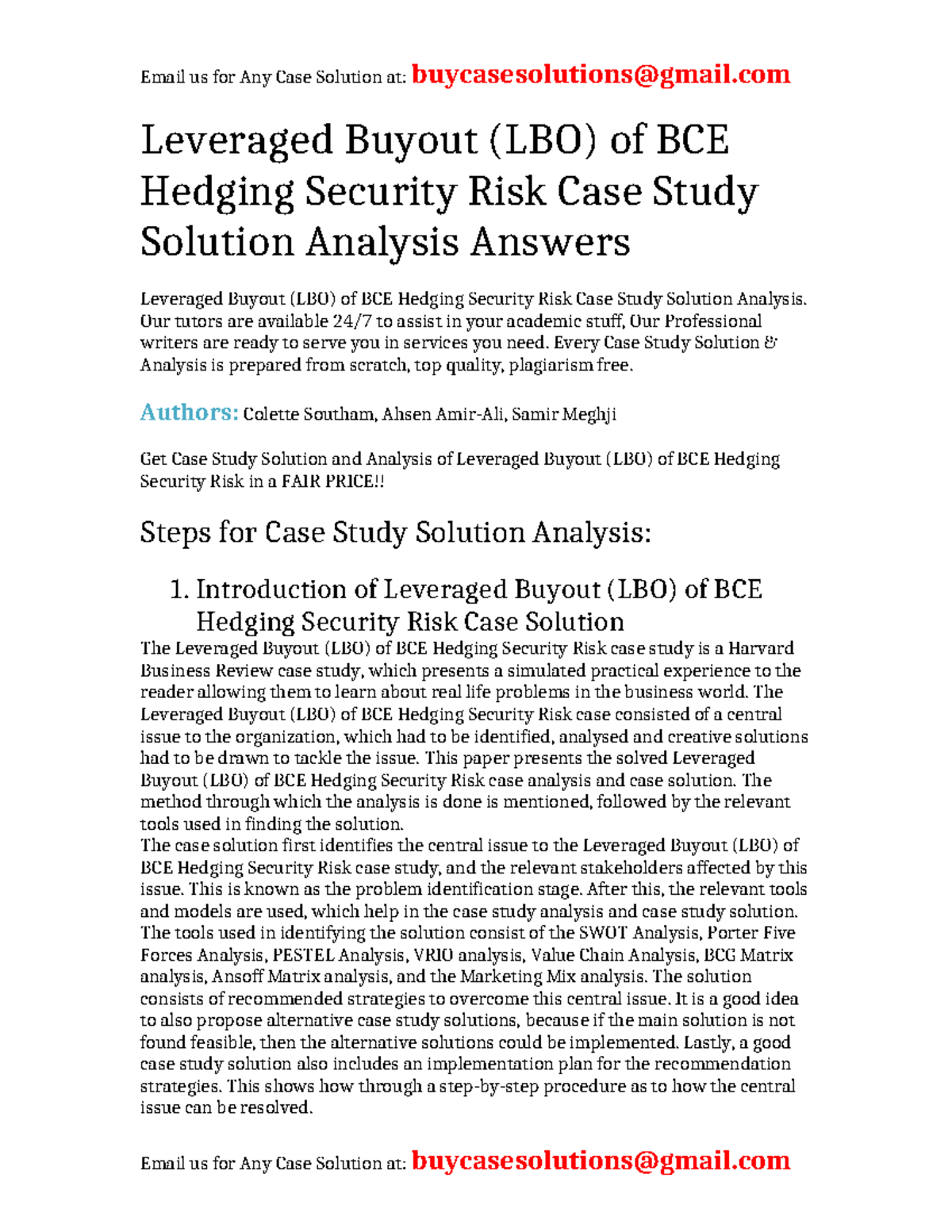 Case Solution Leveraged Buyout (LBO) of BCE Hedging Security Risk ...