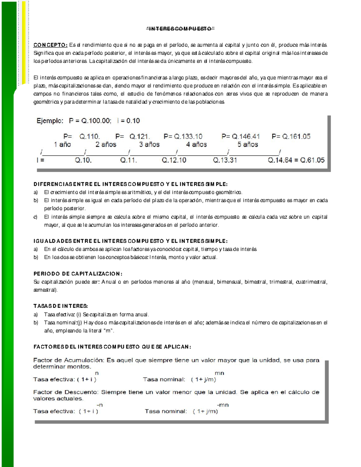 Interés Compuesto - “INTERES COMPU ESTO” CONCEPTO: Es el rendimiento ...