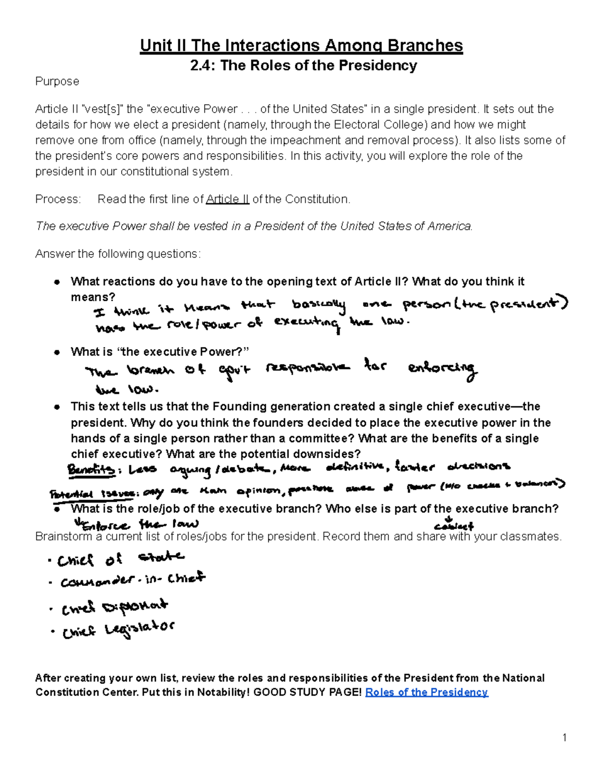 2.4 Executive Branch NCC Breifings - ####### Unit II The Interactions ...