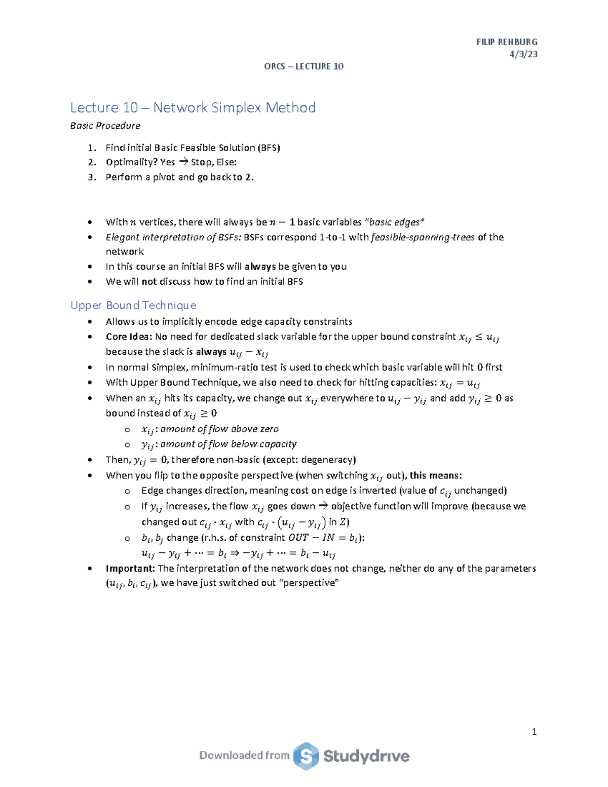 Lecture 10 Filip Rehburg 43 Orcs Lecture 10 Lecture 10 Network Simplex Method Basic