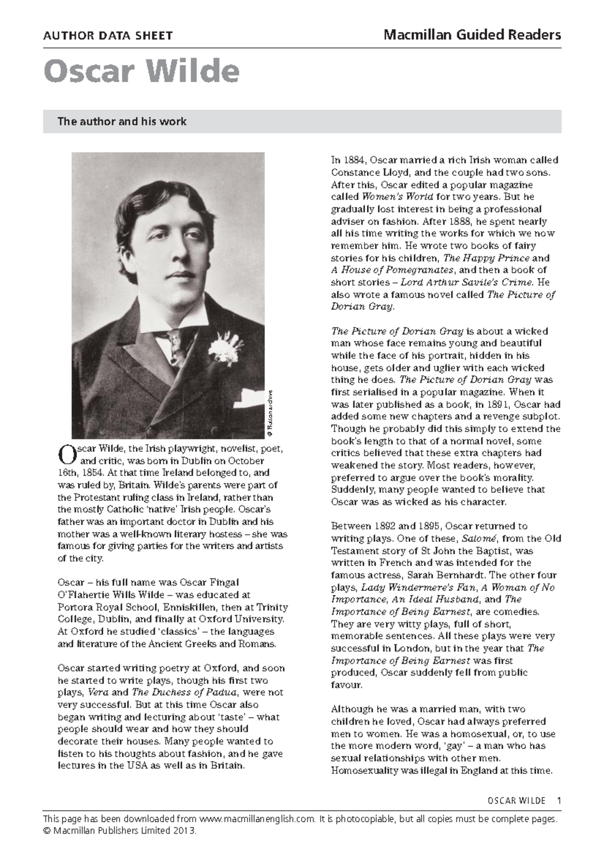 2 Oscar-Wilde- Author DATA Sheet - AUTHOR DATA SHEET Macmillan Guided ...