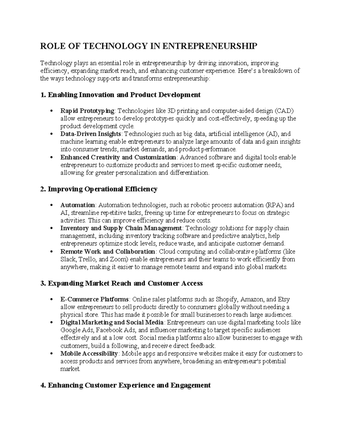 Week 10 Role of technology in entrepreneurship - ROLE OF TECHNOLOGY IN ...