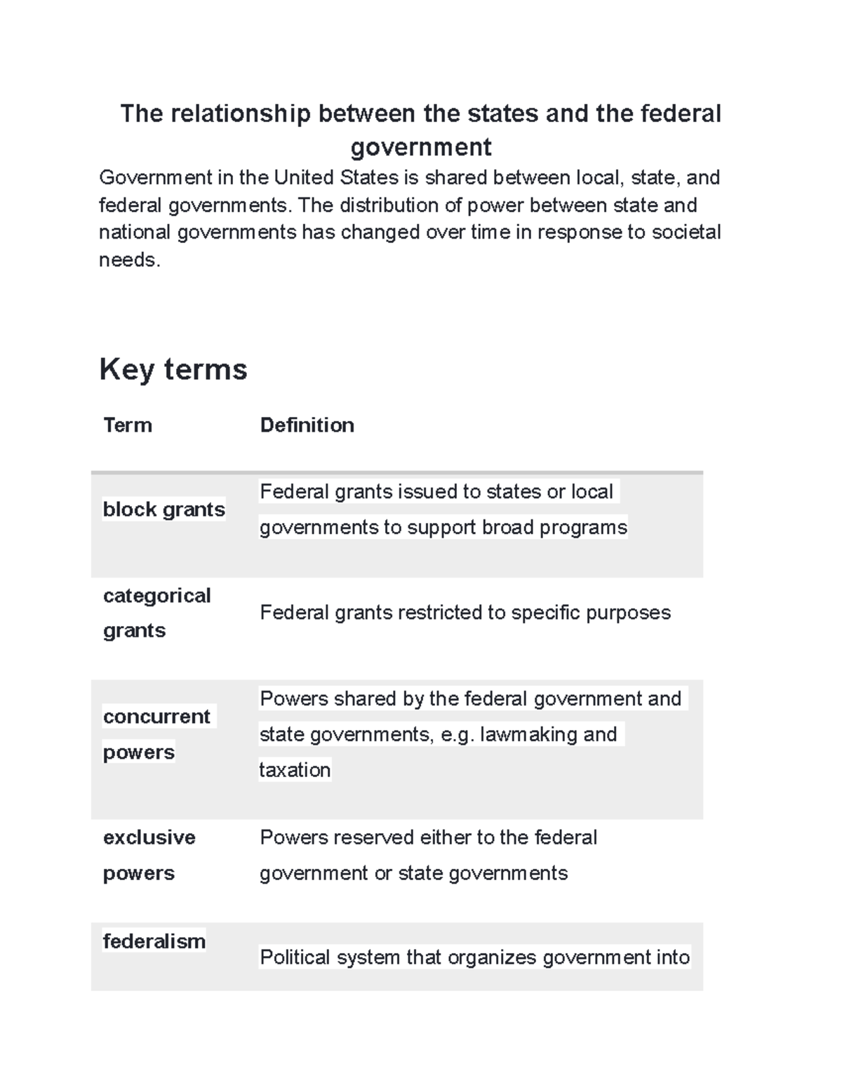 The relationship between the states and the federal government - The ...