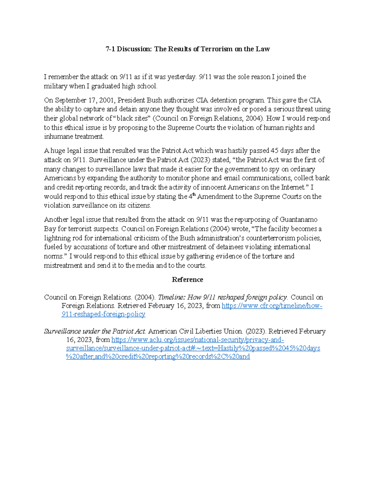 7-1 Discussion - Coursework - 7-1 Discussion: The Results of Terrorism ...