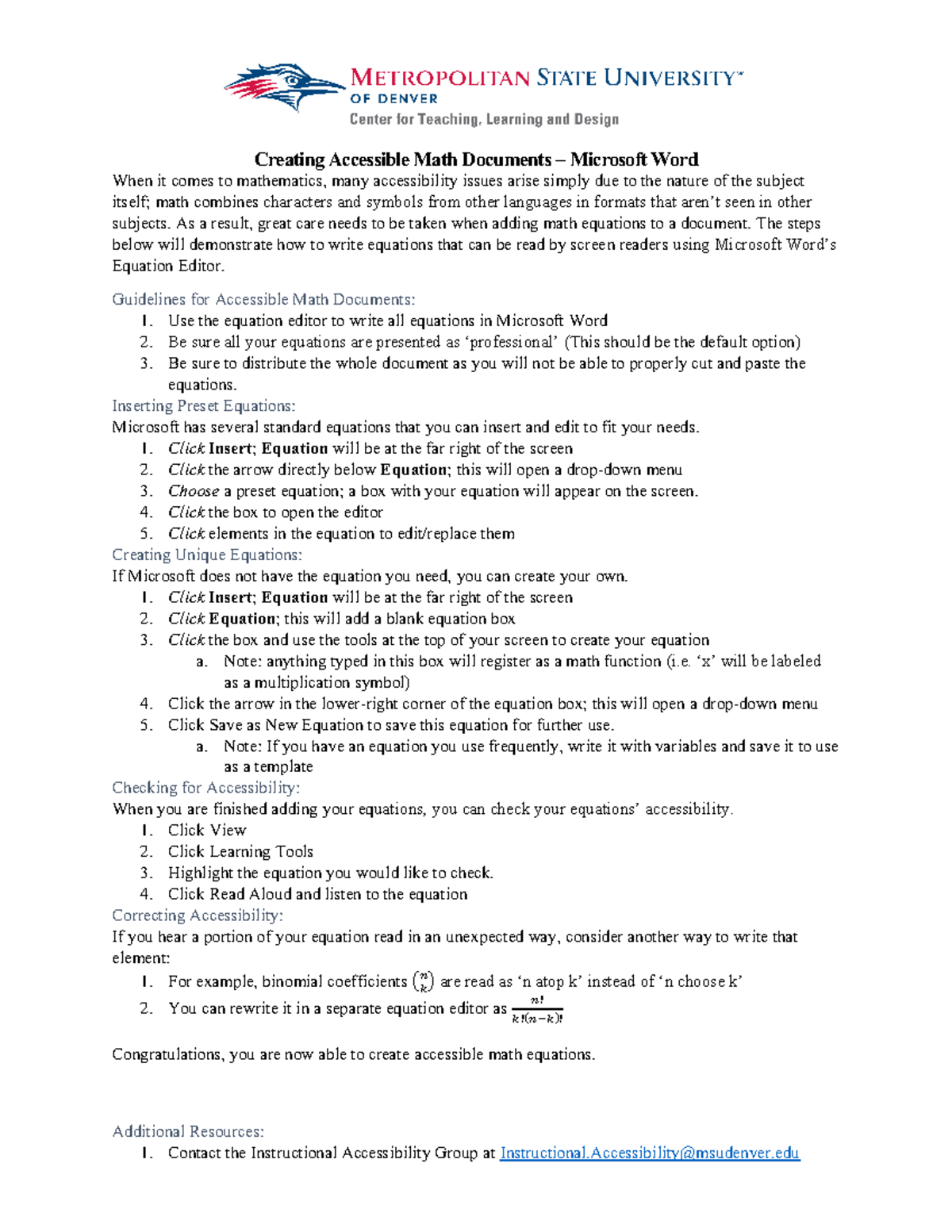 Creating Accessible Math – Microsoft Office v - Creating Accessible ...