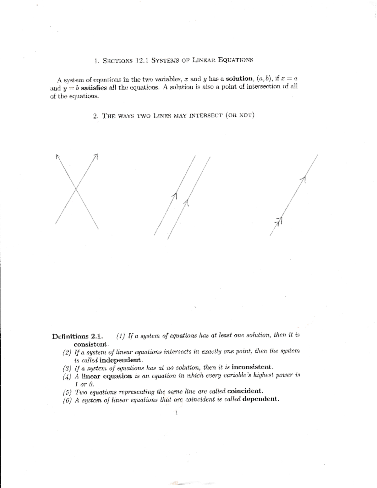 Solutions 12 1 Linear Equations 1 SECTIONS 12 SYSTEMS OF LINEAR