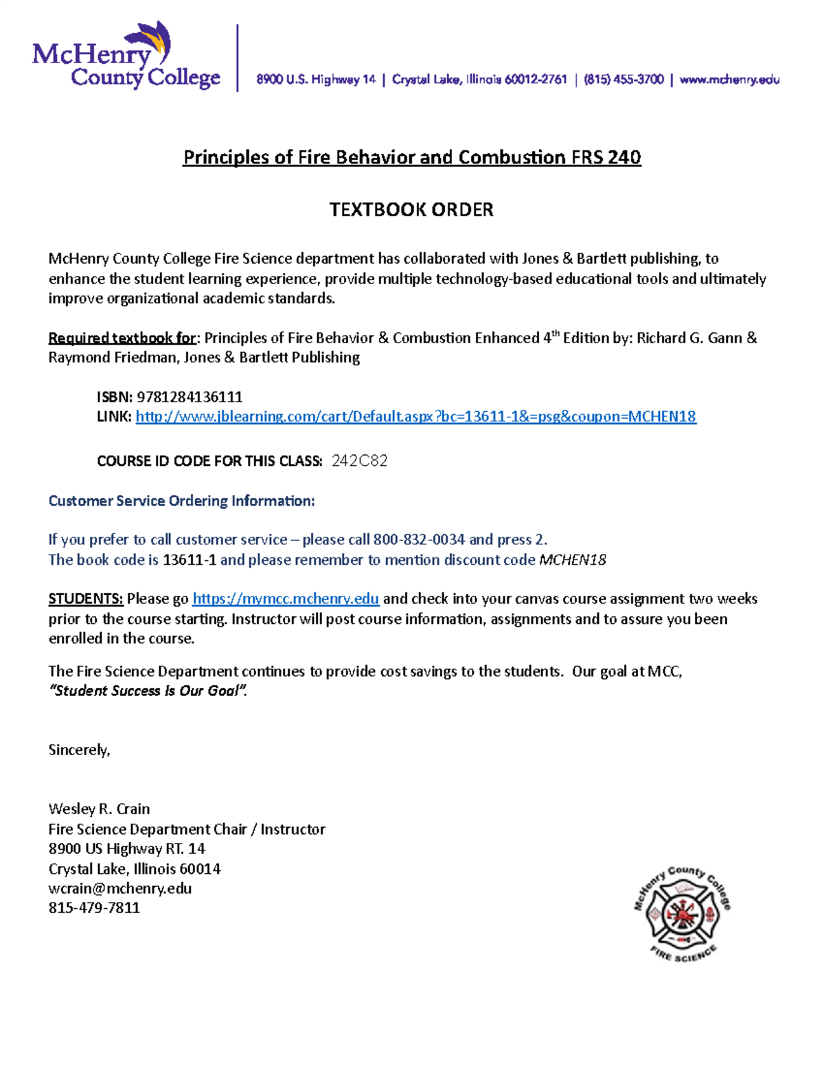 FRS 240 Fall 2021 Book Info - Principles of Fire Behavior and ...
