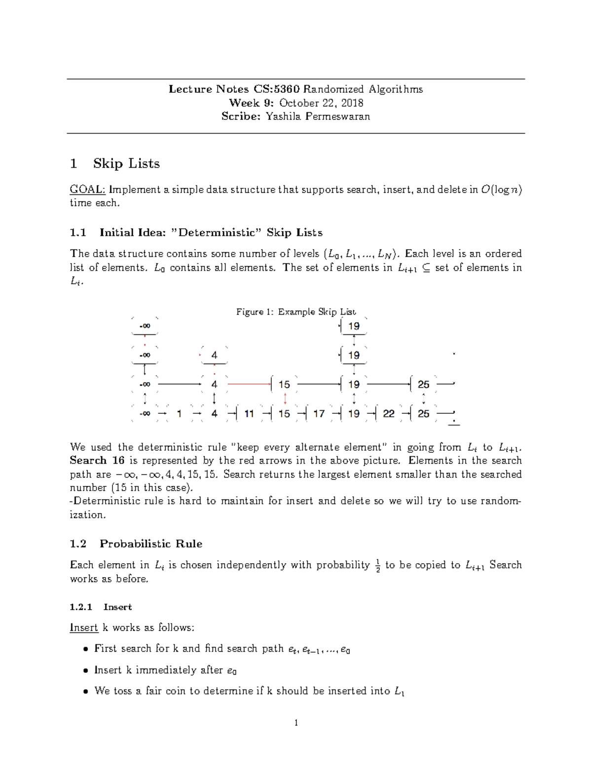 Week10Notes - skip list - Lecture Notes CS:5360 Randomized Algorithms ...