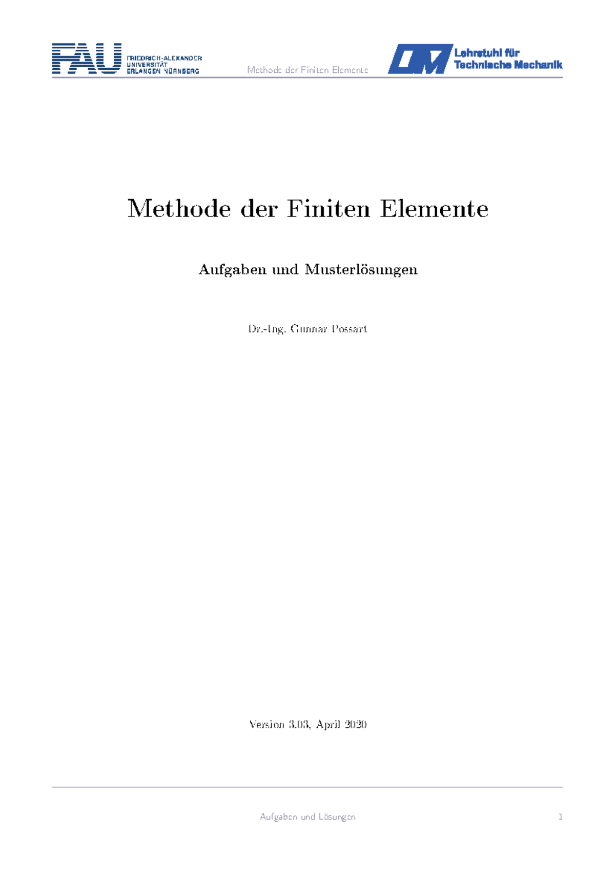 FEM Aufgaben - FEM - Metho de der Finiten Elemente Aufgab en und ...