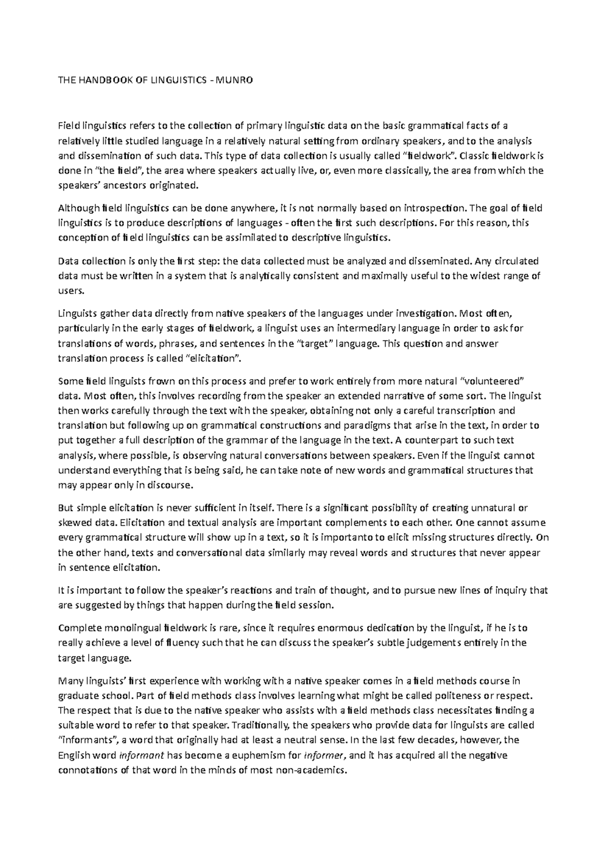 RIASSUNTO The Handbook Of Linguistics - Mark Aronoff, Janie Rees-Miller ...