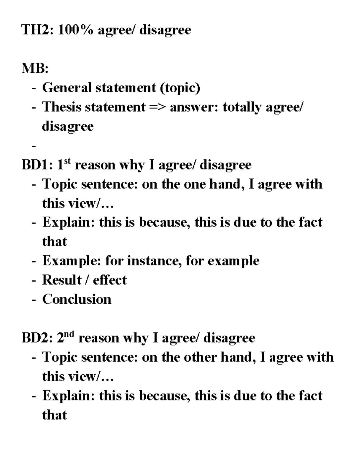 Opinion Discussion - TH2: 100% agree/ disagree MB: - General statement ...