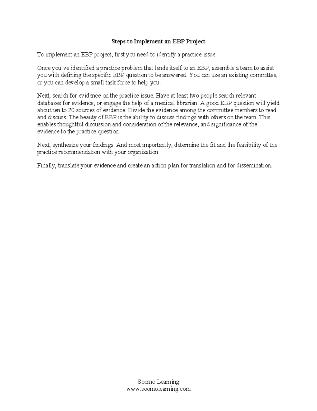 Steps to Implement an EBP Project Transcript - Steps to Implement an ...