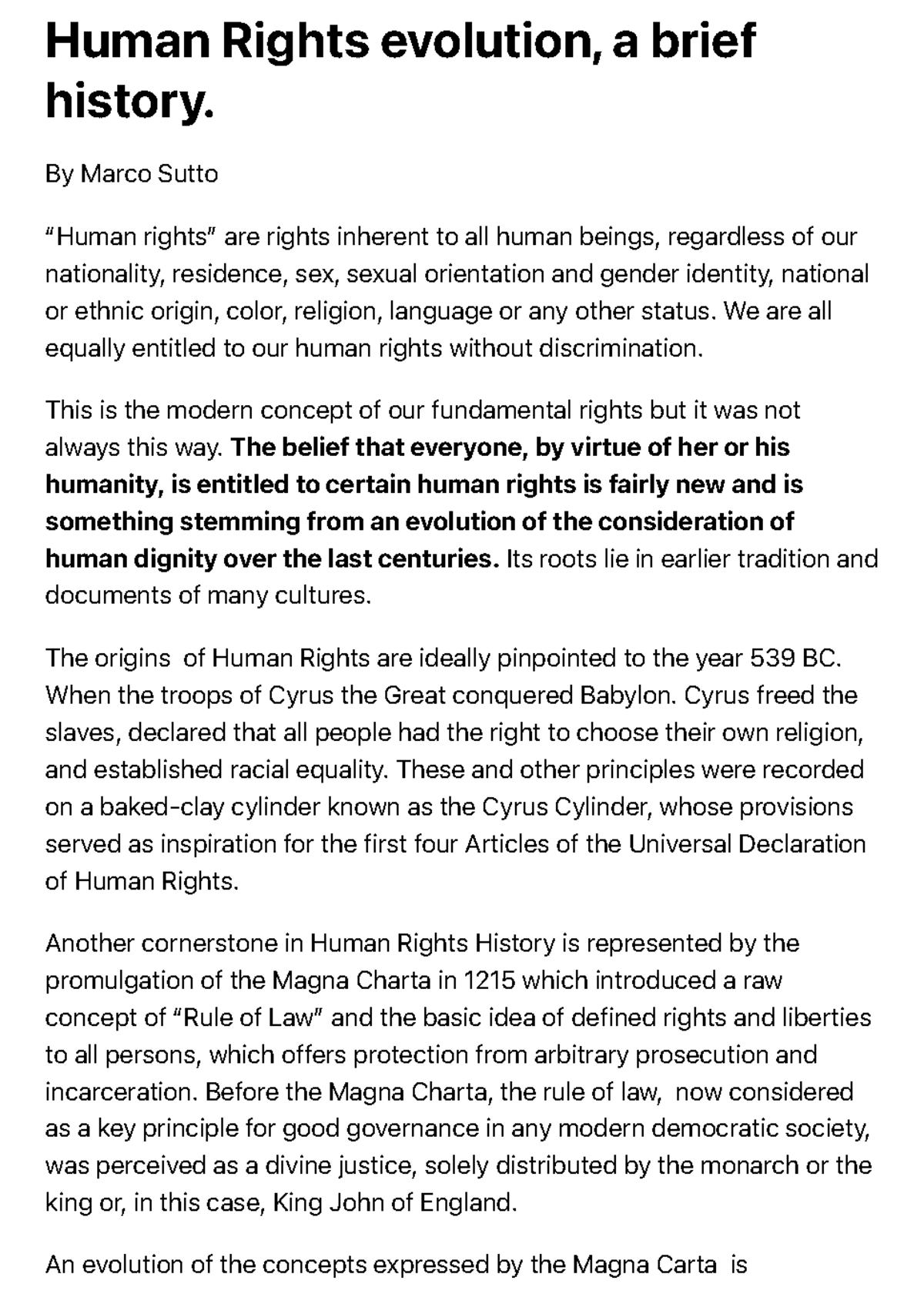 Human rights evolution brief history - By Marco Sutto “Human rights ...
